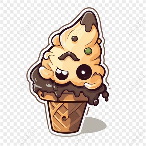 초콜릿 아이스크림이 있는 귀여운 아이스크림 콘 스티커 일러스트 벡터상표이스트 Png 일러스트 무료 다운로드 Lovepik