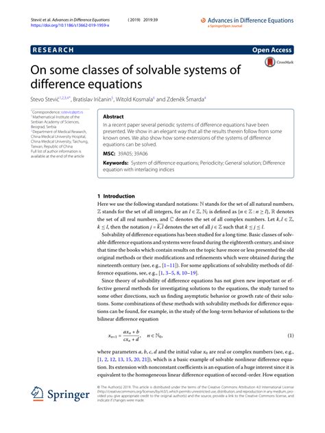 Pdf On Some Classes Of Solvable Systems Of Difference Equations