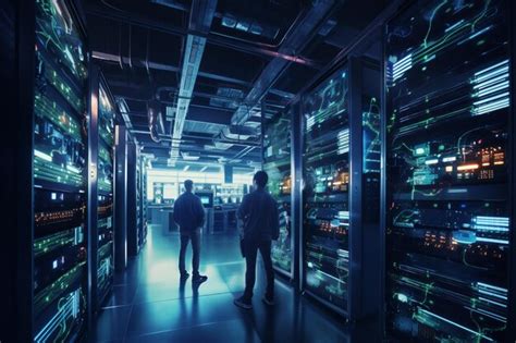 Premium Ai Image A Modern Data Center With Racks Of Servers Cooling Systems And Technicians