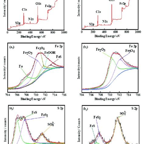 XPS Survey Spectra A 1 B 1 Detailed Spectra Of Fe A 2 B 2 S Download Scientific