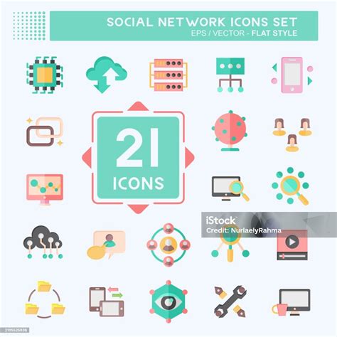 아이콘 세트 소셜 네트워크 인터넷 기호와 관련이 있습니다 플랫 스타일 심플한 디자인 일러스트레이션 개념에 대한 스톡 벡터 아트