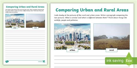 Urban And Rural Areas Comparison Activity Twinkl