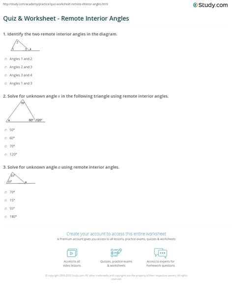 Remote Interior Angles Of A Triangle Worksheet Exterior Angle Of A