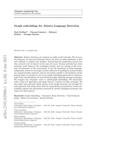 Pdf Graph Embeddings For Abusive Language Detection