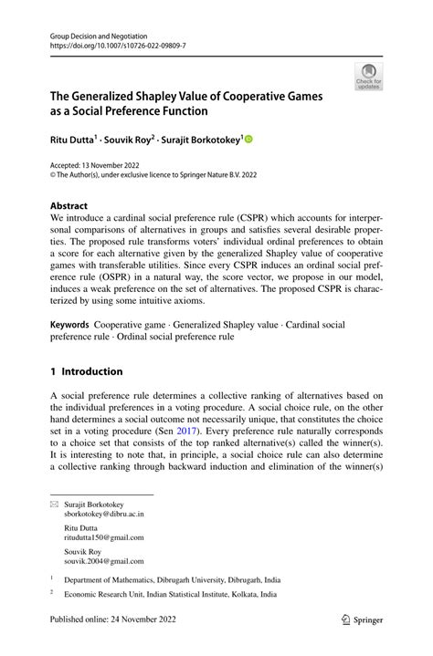 Pdf The Generalized Shapley Value Of Cooperative Games As A Social