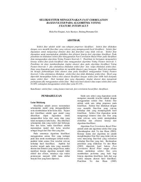 Pdf Seleksi Fitur Menggunakan Fast Correlation Based Filter Pada