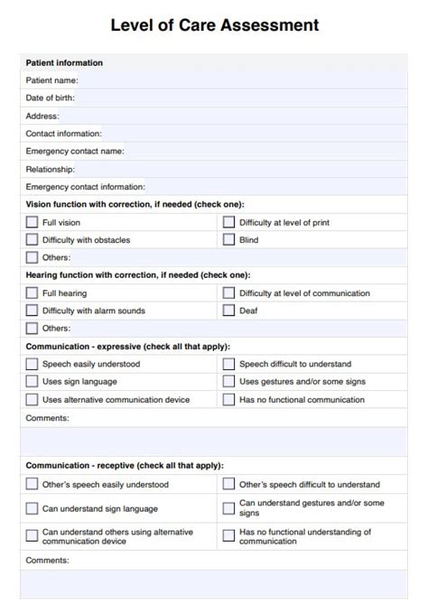 Level Of Care Assessment