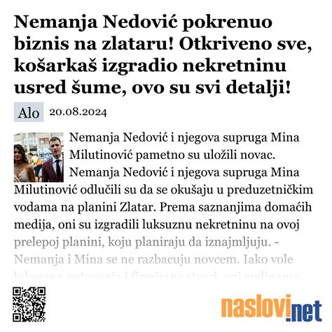 Nemanja Nedović Pokrenuo Biznis Na Zlataru Otkriveno Sve Košarkaš