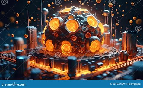 Illustration Of Atomic Level Representation Of The Nuclear Fusion Process Stock Illustration
