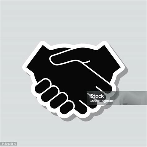 핸드셰이크 회색 배경에 아이콘 스티커 악수에 대한 스톡 벡터 아트 및 기타 이미지 악수 스티커 인사하기 Istock
