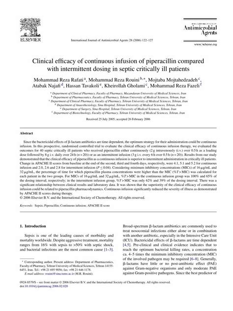 Pdf Clinical Efficacy Of Continuous Infusion Of Piperacillin Compared With Intermittent Dosing