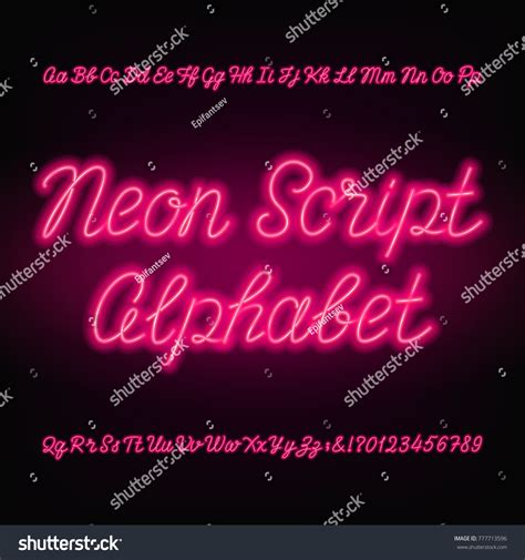 네온 스크립트 알파벳 글꼴입니다필기 네온 대문자 스톡 벡터로열티 프리 777713596