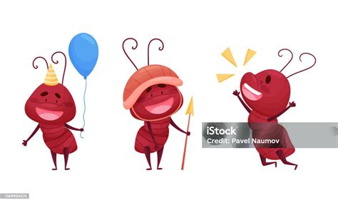 다양한 작업을 설정하는 개미 재미있는 곤충 만화 캐릭터 생일을 축하 재미를 개미 병사에 가드 벡터 그림 개미 집에 대한 스톡 벡터 아트 및 기타 이미지 Istock