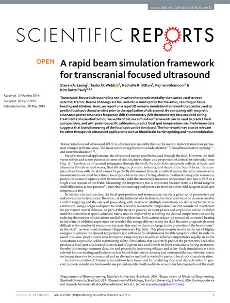 Pdf A Rapid Beam Simulation Framework For Transcranial Focused Ultrasound
