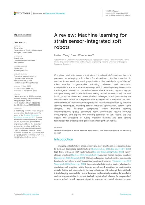 Pdf A Review Machine Learning For Strain Sensor Integrated Soft Robots