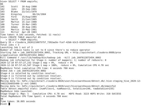 Hive Internal Tables Using Ctas Big Data And Sql