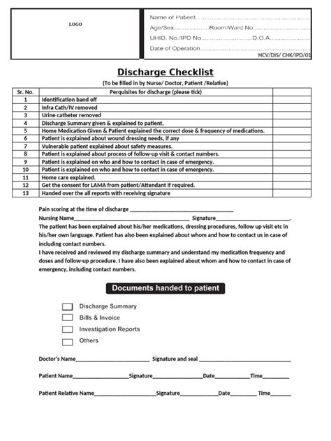 Hospital Discharge Checklist Guide Pdf