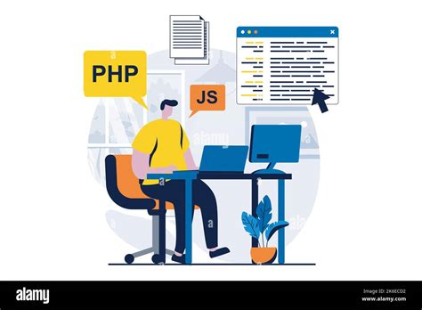 Software Development Concept With People Scene In Flat Cartoon Design