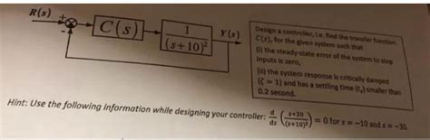 solved r s [c s s 10 ² y s design a controller le