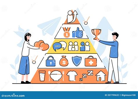 Cartoon Color Characters People And Maslow Hierarchy Concept Vector