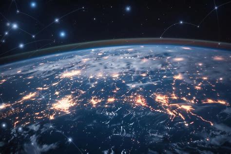 Global Network Visualization Digital World Map With Global Connections And Technology Network