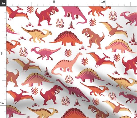 Dinosaur Vegetation Scatter Salmon Fabric Spoonflower Dinosaur Vegetation Scatter Salmon Fabric Spoonflower