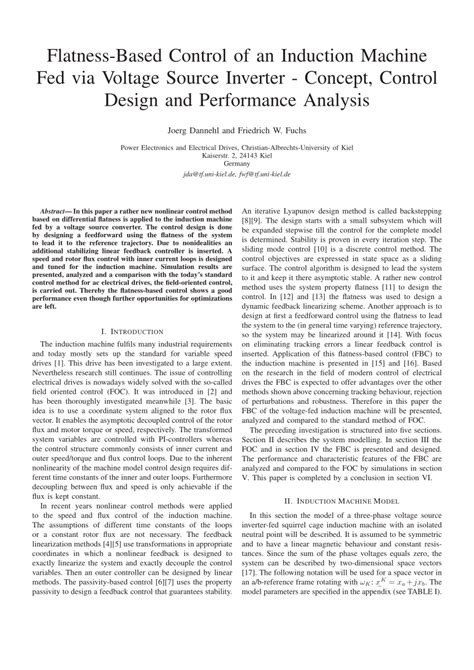 PDF Flatness Based Control Of An Induction Machine Fed Via Voltage Source Inverter Concept