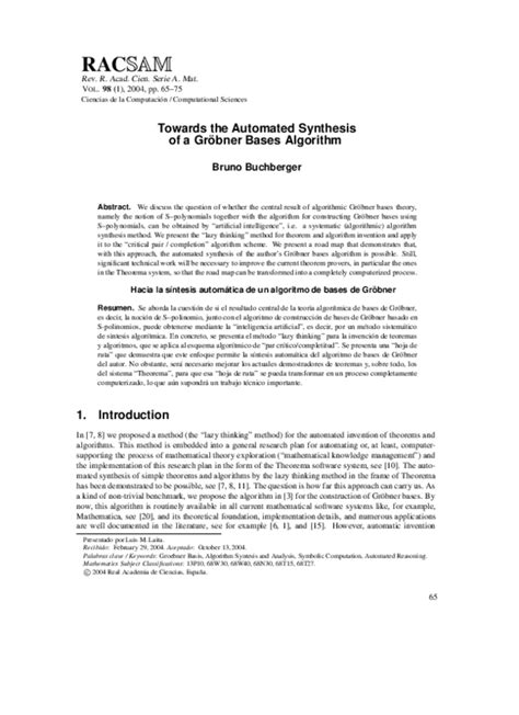 Pdf Towards The Automated Synthesis Of A Grobner Bases Algorithm