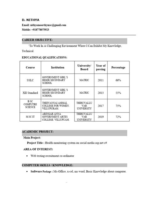 Nithya Resume Pdf