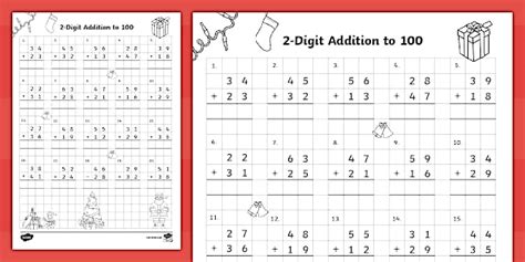 Christmas 2 Digit Addition To 100 Squared Paper Activity