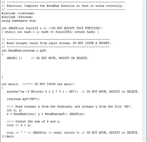 Function COMPLETE THE MAIN To Read Two Chegg
