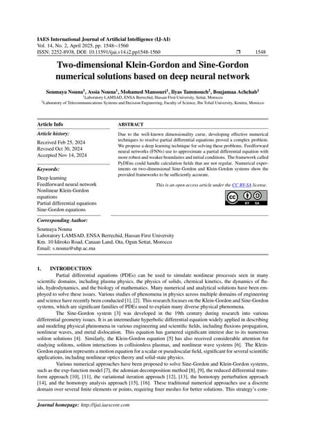 Two Dimensional Klein Gordon And Sine Gordon Numerical Solutions Based On Deep Neural Network Pdf