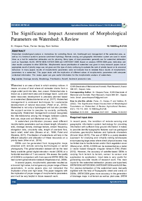 Pdf The Significance Impact Assessment Of Morphological Parameters On Watershed A Review