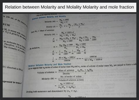 Relation Between Molarity And Molality Molarity M Mb ×vwb ×1000 Densi