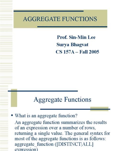 Aggregate Functions Prof Sin Min Lee Download Free Pdf Computer Science Information