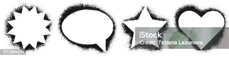 다른 모양 스텐실 프레임 스프레이 낙서 심장 스타 및 스프레이 텍스처 대화 클라우드 스텐실 템플릿 벡터 세트 별 모양에 대한 스톡 벡터 아트 및 기타 이미지 Istock