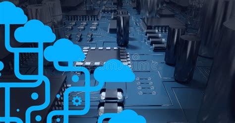 Composition Of Network Of Digital Cloud Icons Over Computer Circuit