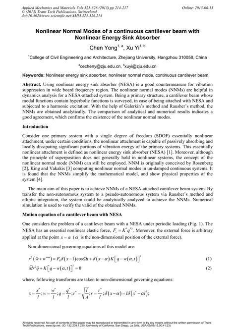 Pdf Nonlinear Normal Modes Of A Continuous Cantilever Beam With