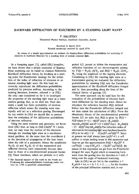 Pdf Backward Diffraction Of Electrons By A Standing Light Wave