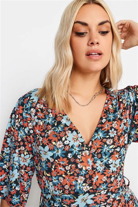 Yours Plus Size Light Blue Floral Print Midaxi Wrap Dress Yours Clothing