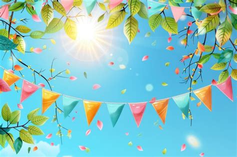 Colorful Flags Hanging From Tree Branches Premium Ai Generated Image