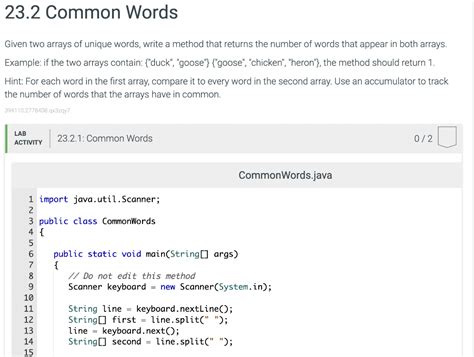 Solved 232 Common Words Given Two Arrays Of Unique Words