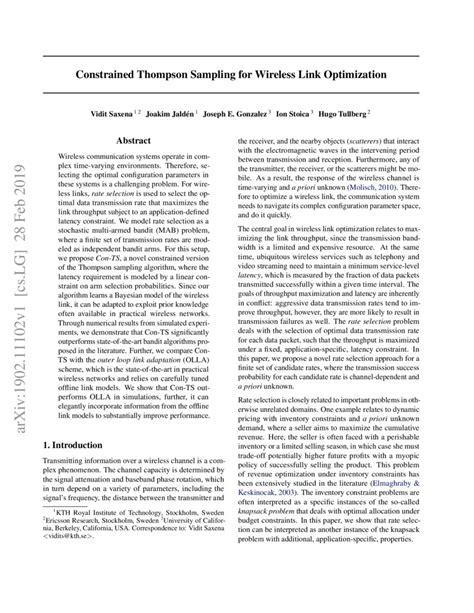 Constrained Thompson Sampling For Wireless Link Optimization Deepai