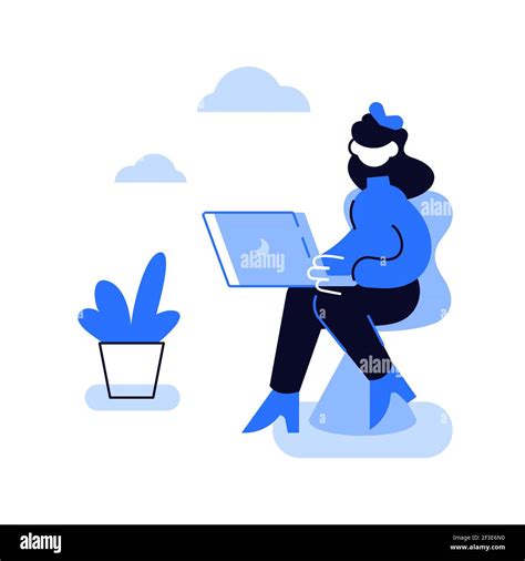 Woman Programmer Sitting Working On Laptop Vector Stock Vector Image