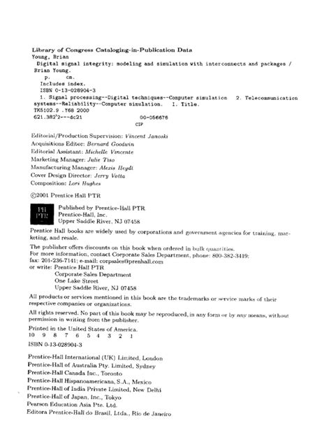 Digital Signal Integrity Modeling And Simulation With Interconnects And Package Pdf