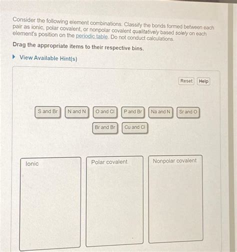 Solved Consider The Following Element Combinations Classify