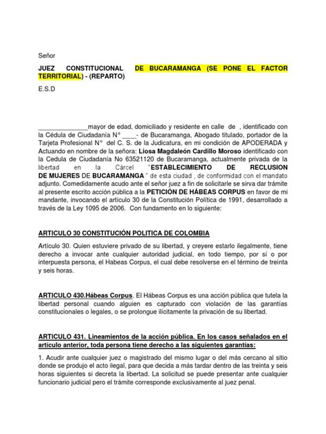 Modelo De Habeas Corpus Pdf