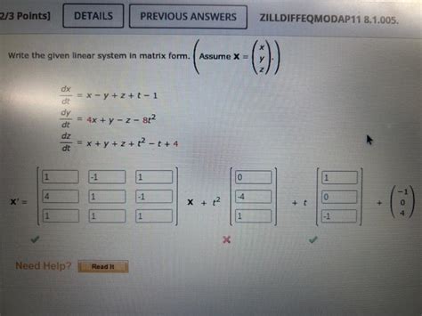 Solved Write The Given Linear System In Matrix Form
