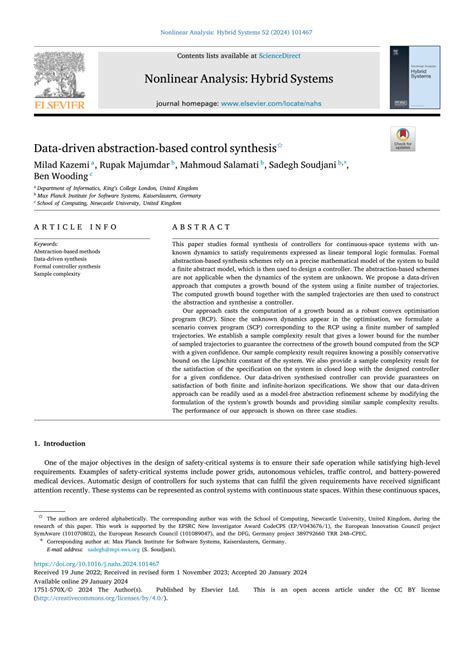 Pdf Data Driven Abstraction Based Control Synthesis
