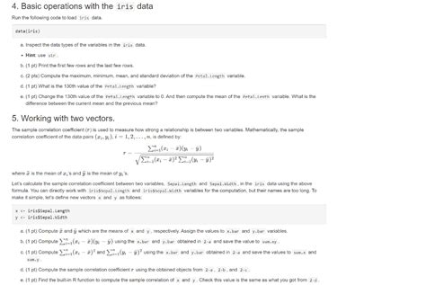 solved 4 basic operations with the iris data run the